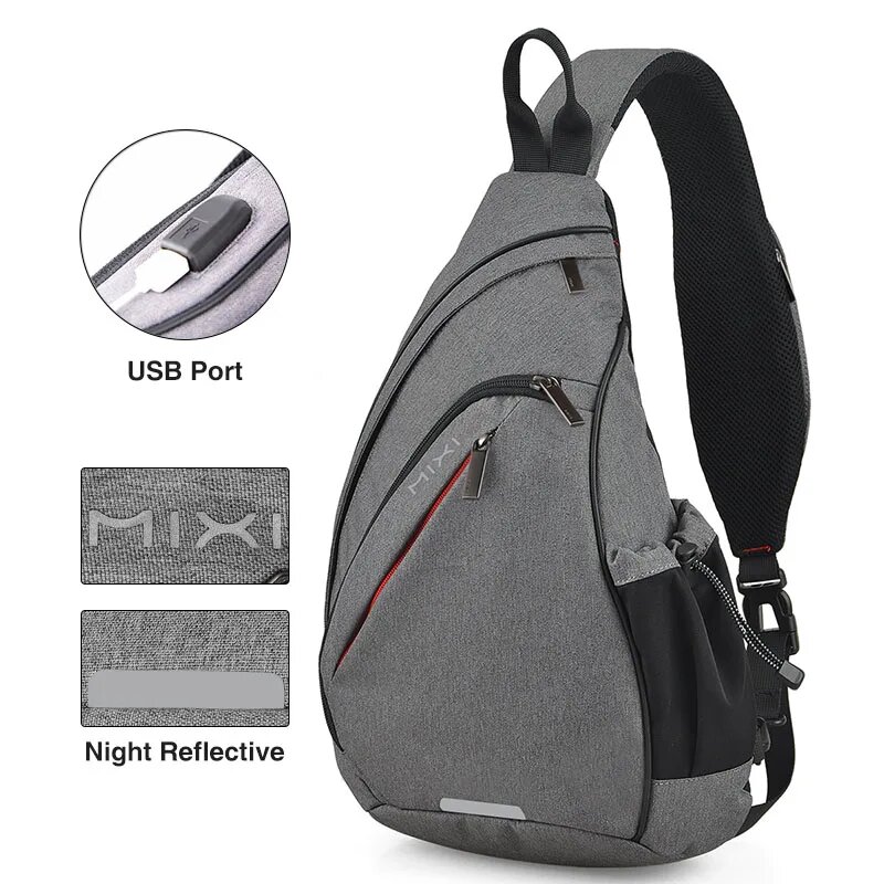 Спортивный рюкзак Mixi серый 17" с USB-портом