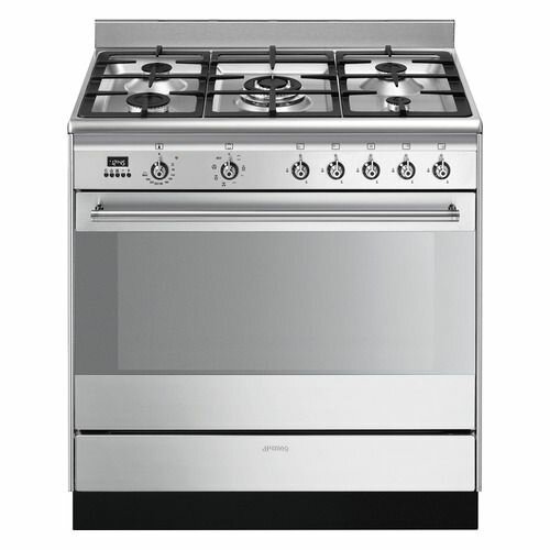 Газовая плита SMEG SUK91MFX9, электрическая духовка, без крышки, чугун, нержавеющая сталь