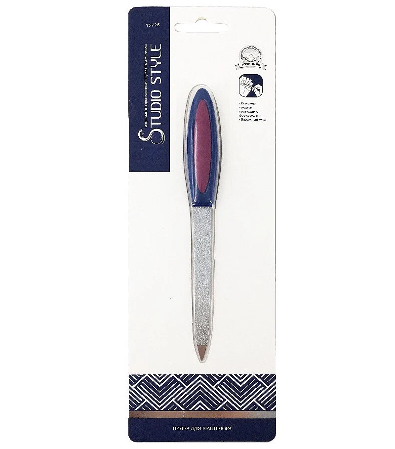 Пилка Studio Style 45726, для ногтей, шлифовка, прорезиненная ручка, синяя
