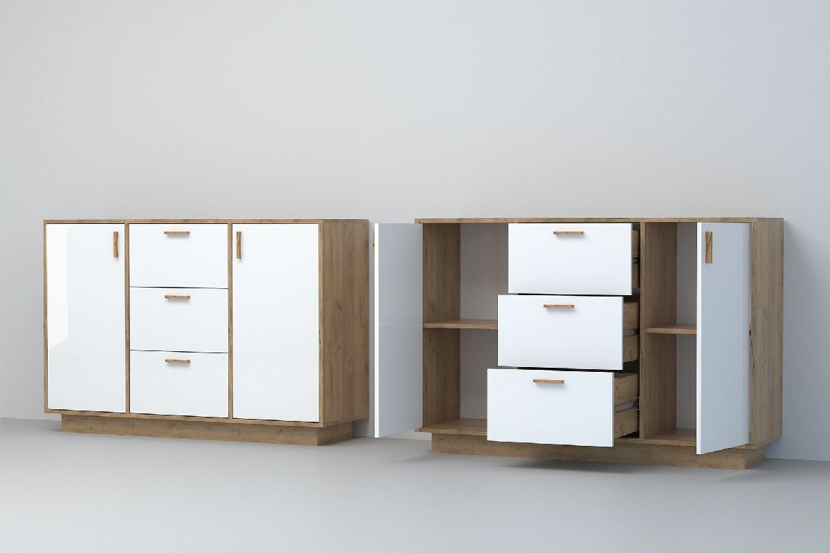 Комод "ЭГО" К-2 (ПД) - Дуб Крафт Золотой/Белый Глянец, Материал фасада - ЛДСП