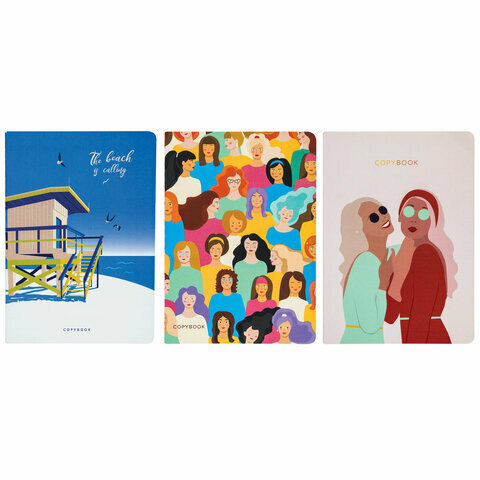 Тетради 40 л. в клетку обложка SoftTouch, набор 3 шт, бежевая бумага 70 г/м2, сшивка, А5 (147х210 мм), JOY, BRAUBERG, 403791