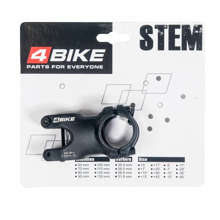 Вынос велосипедного руля "4BIKE", алюминиевый, TDS-D611, L:50, R:+3°, D:31.8мм, индивидуальная упаковка, чёрный