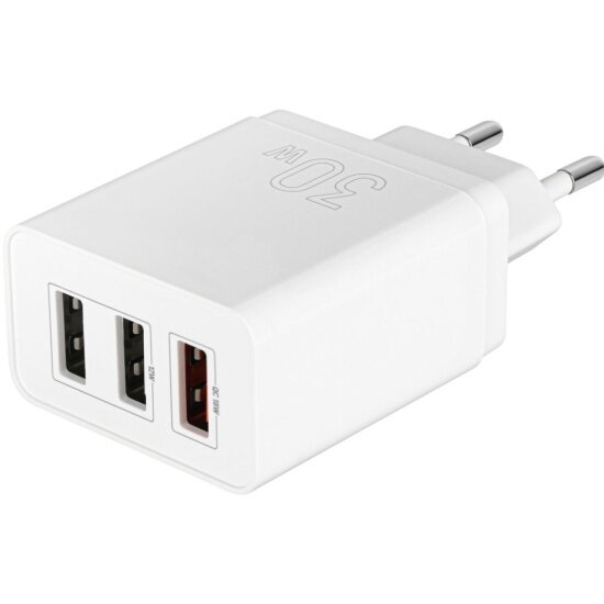 Сетевое зарядное устройство Tfn 3xUSB-A, 5.4 A, 30 Вт, QC, белый (-WCRPD25)