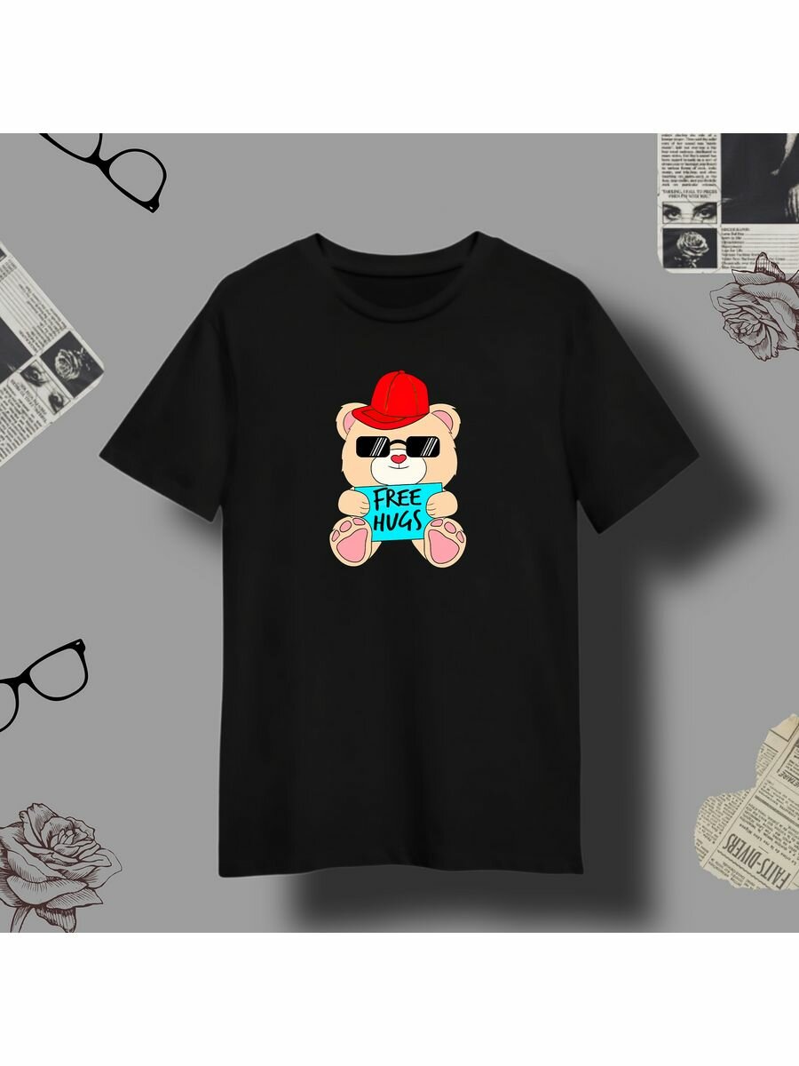 Футболка медведь в кепке очках