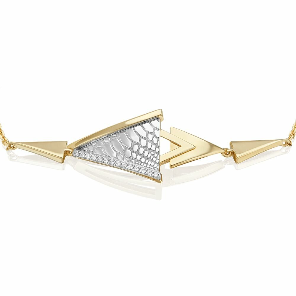 Браслет, комбинированное золото, 585 проба, родирование, фианит