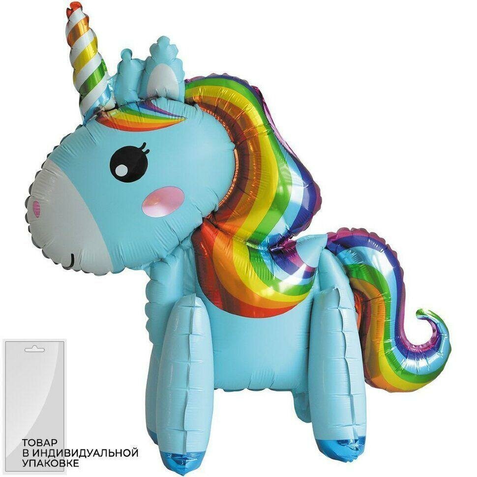 Шар 3D (23'/58 см) Фигура, Единорог Радужный, Голубой, 1 шт. в упак.