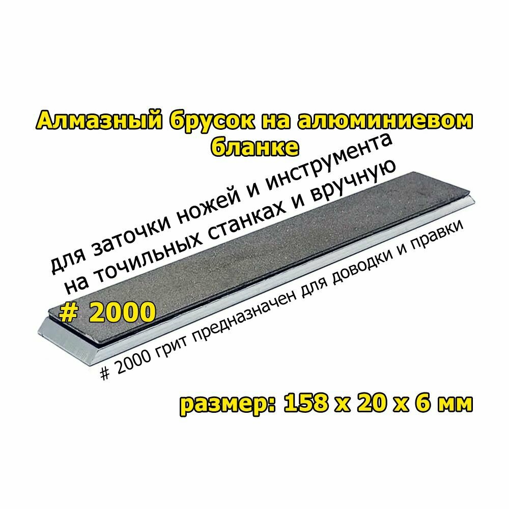 Алмазный брусок 2000 грит на алюминиевом бланке шириной 20 мм для точилок