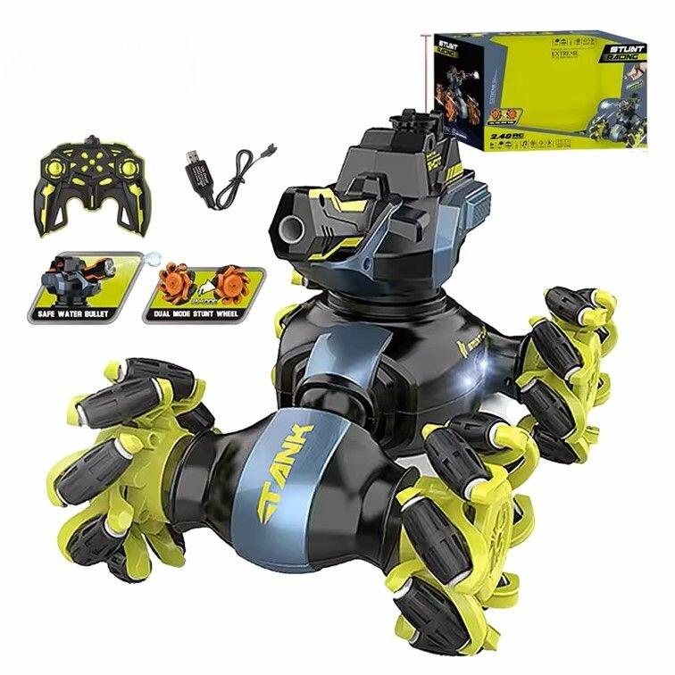 LHC051-3 Машинка Танк с водной пушкой на пульте управления; игрушка вездеход на радиоуправлении для мальчиков зеленый ; с управлением жестами руки