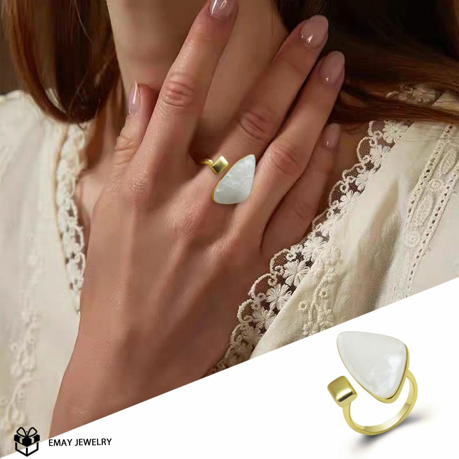 Кольцо, перламутр синтетический, искусственный камень