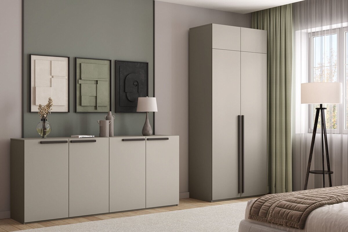 Гостиная МебельЛэнд24 Лорена Пакс - 2 Кашемир 320x50x250 бежевый со шкафом с тумбой