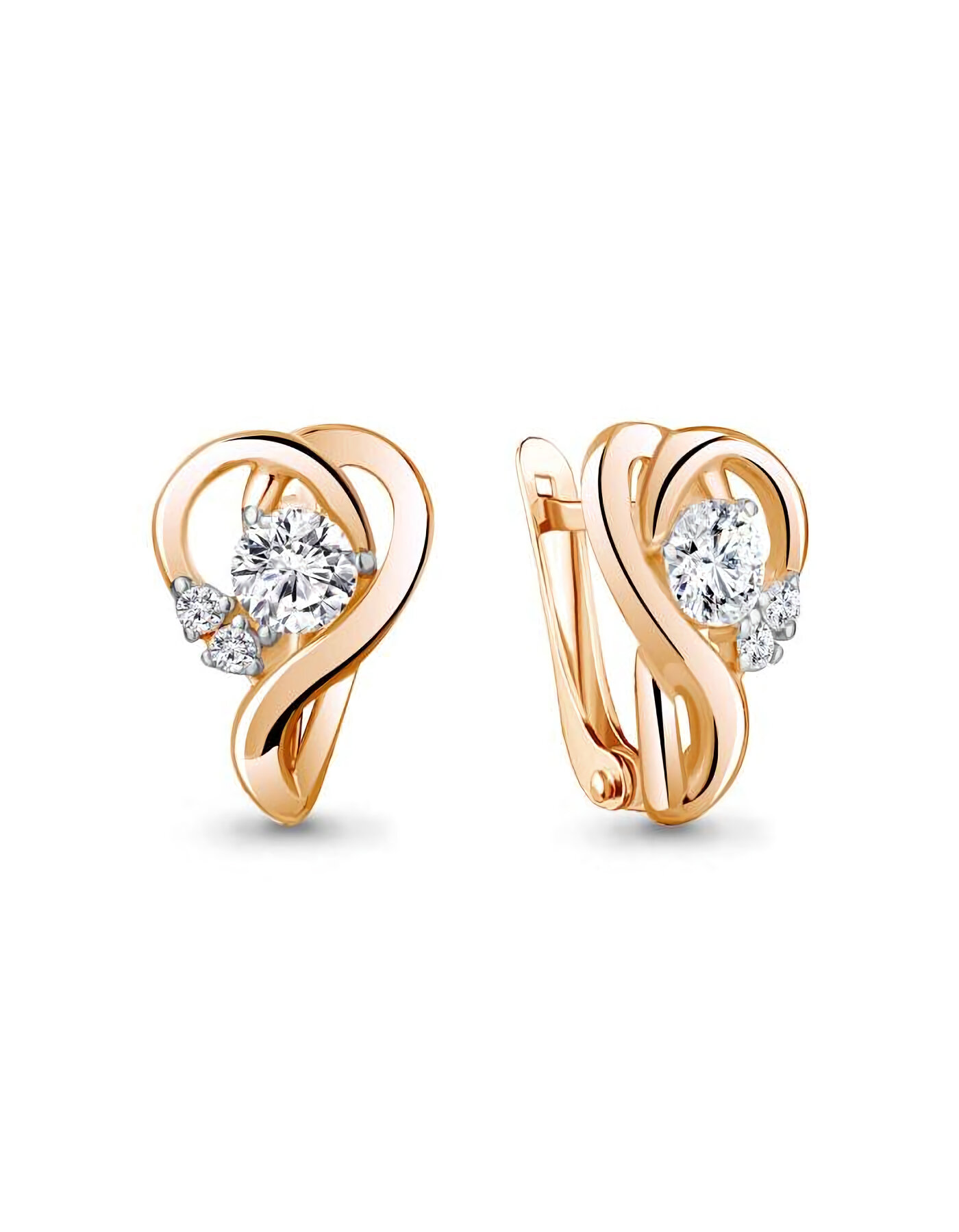 Серьги серебро, 925 проба, золочение, фианит
