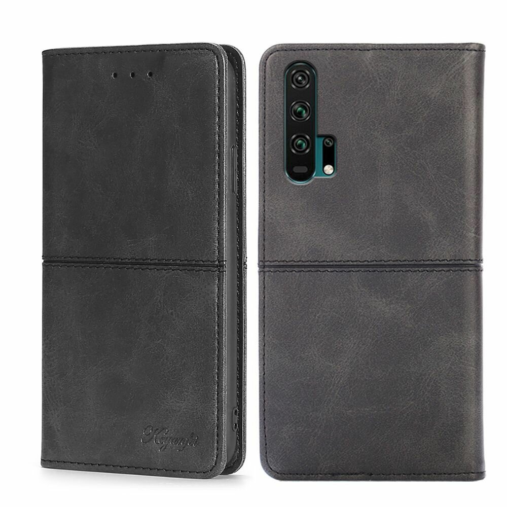 Чехол-книжка MyPads для Honor 20 Pro / Хонор 20 Про воловья кожа (черный)