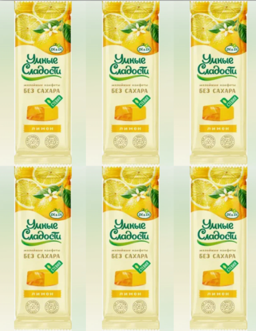 Конфеты Умные Сладости желейные лимон на стевии, 90 гр, 6 уп