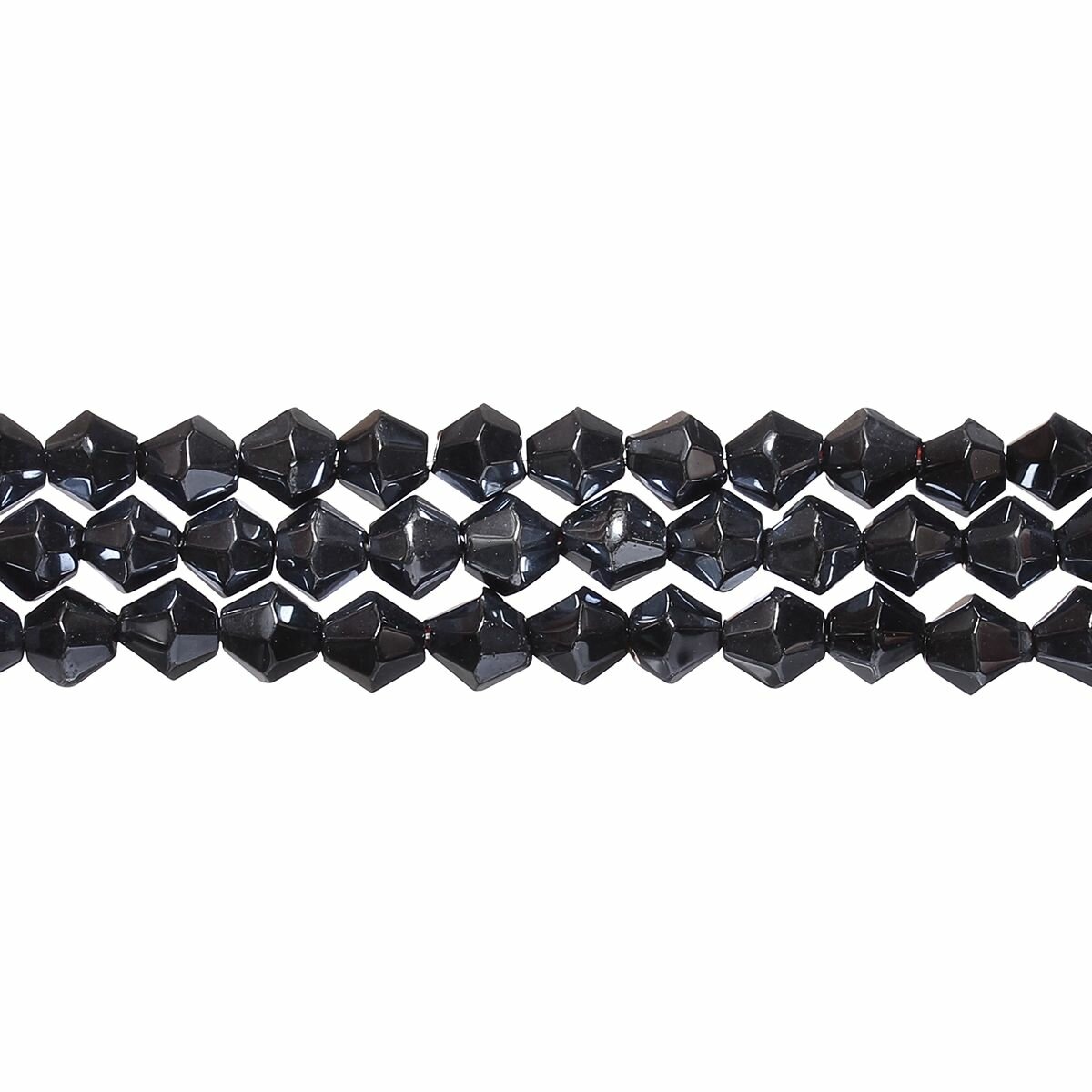 Бусины стеклянные, 6мм, граненые, биконусы, черные с перламутровым покрытием, 50 шт, низка