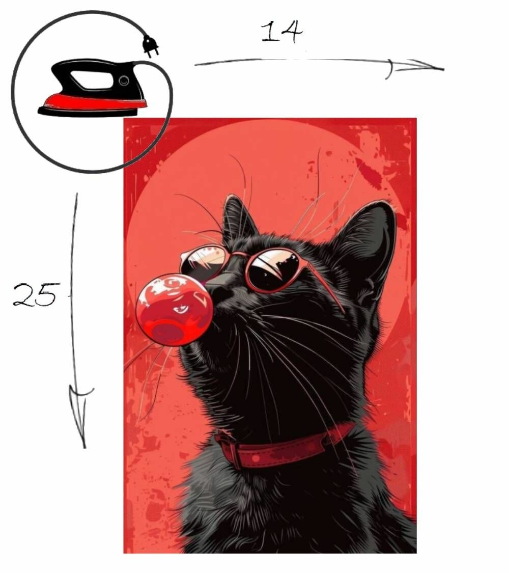 Термотрансфер "Черный кот" наклейка на одежду, 14х25