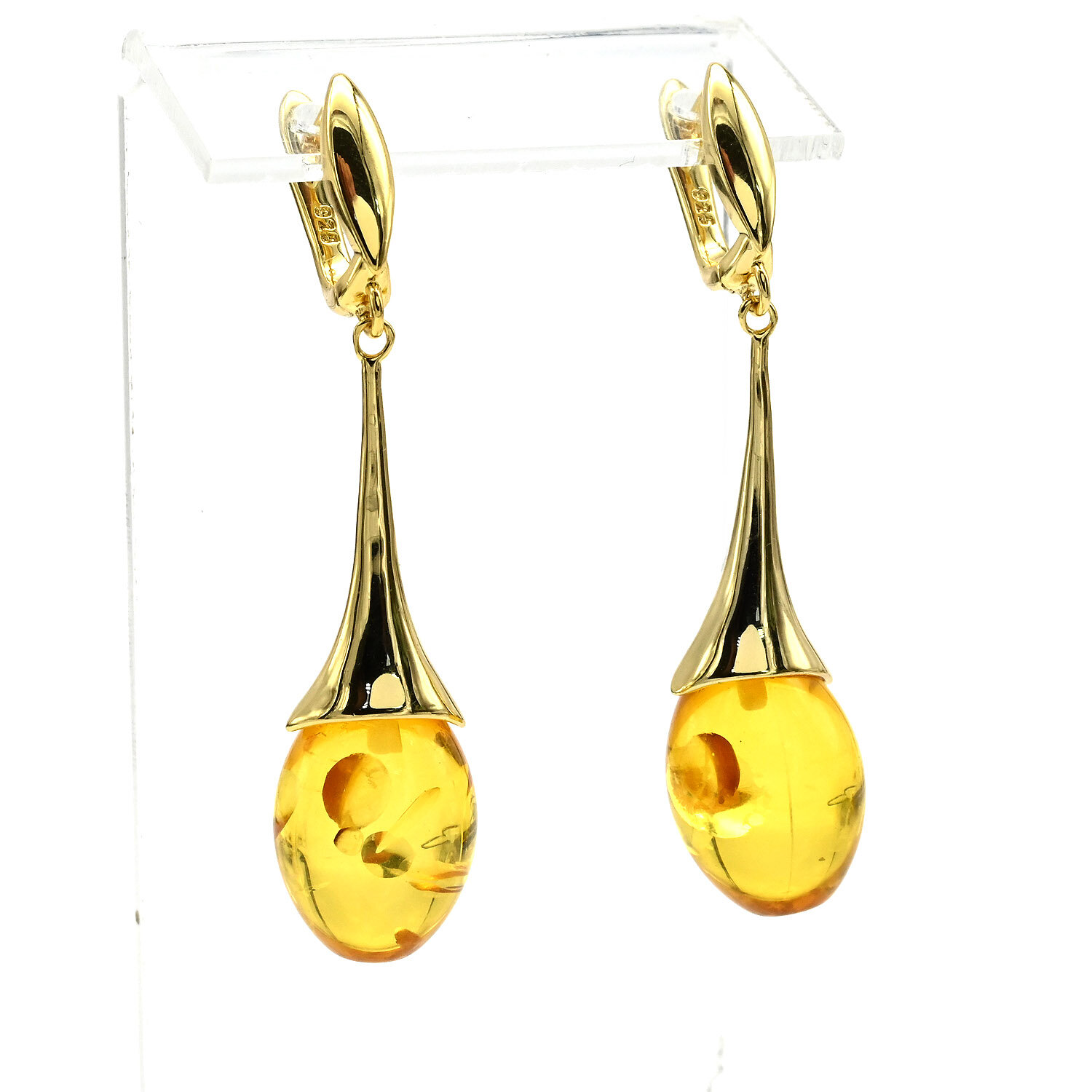 Серьги с подвесками, янтарь