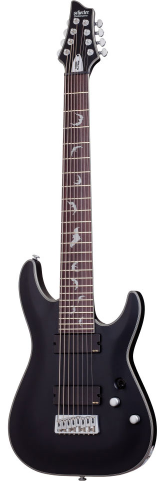 SCHECTER DAMIEN PLATINUM-8 SBK - 8-струнная электрогитара, 24 лада, корпус: красное дерево, гриф: клён 3 куска, накладка палисандр, вклееный, звукосниматели: HH, EMG808, EMG808, громкость, тон, 3х позиционный переключатель, . Цвет: матовый черный