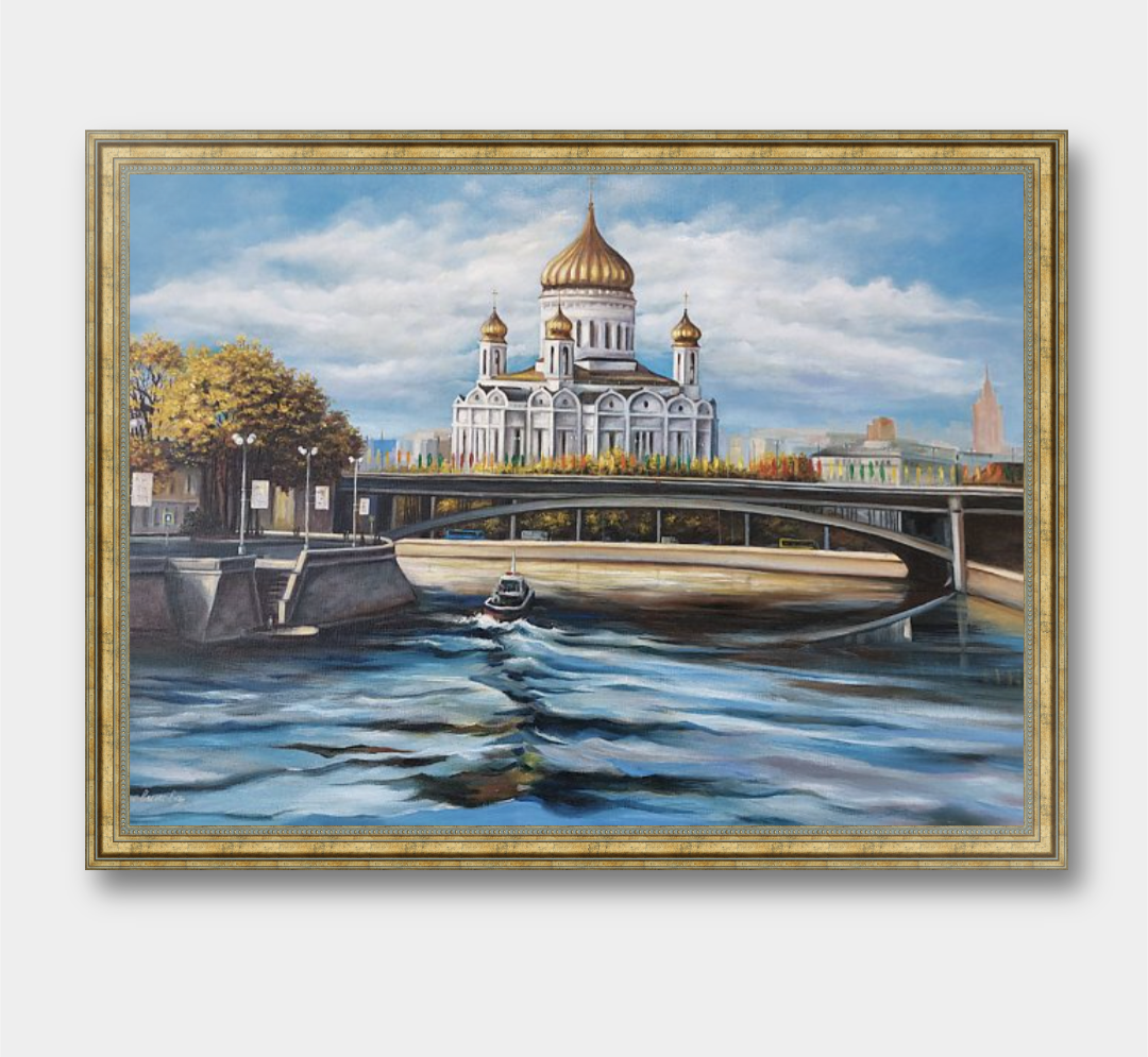 Картина "Храм Христа Спасителя" на подрамнике, 90 x 70, масло