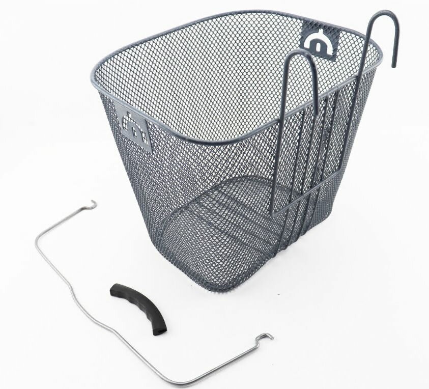 Корзина передняя на руль (навесная с крюками, с ручкой) темно-серая
