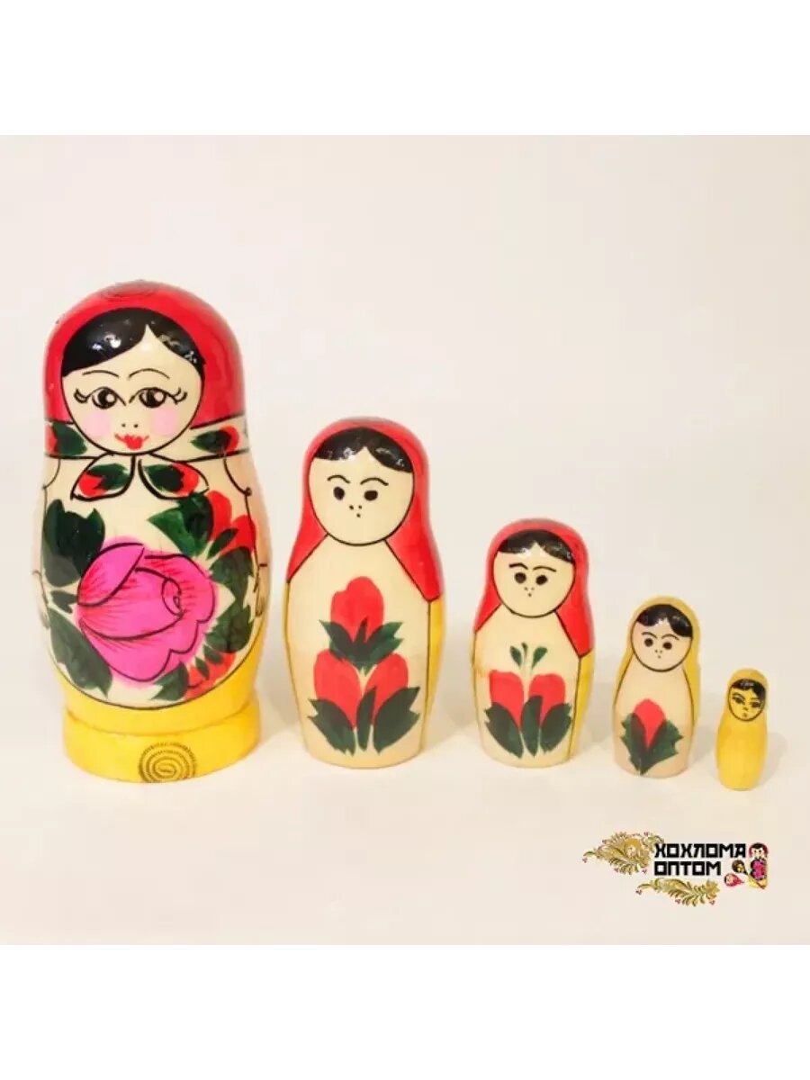 Матрешка традиционная 5 кукольная малая, Хохлома LHM10105