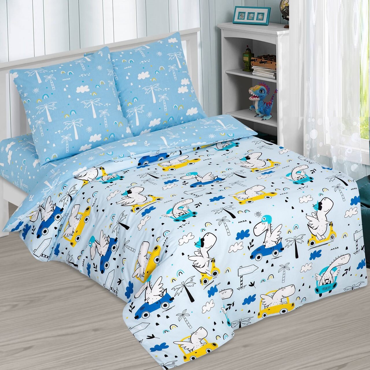 Детское Постельное Белье из Поплина 1.5-спальное (70х70) арт. 912 Движ Голубое
