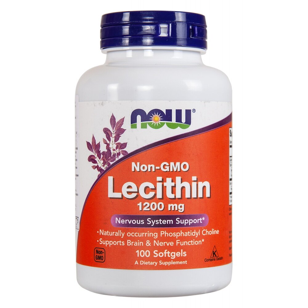 NOW Lecithin Non-GMO, 1200 мг / 100 капсул гелевых