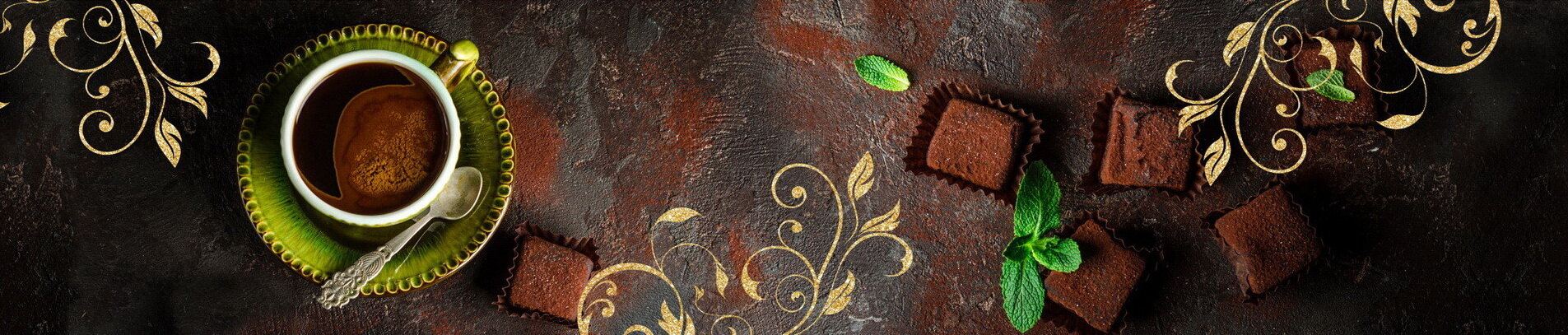 Кухонный фартук/стеновая панель МДФ для кухни 2800*600*6мм MR-22 "Брауни мята" Золото (эффект мерцания)