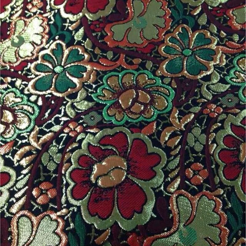 Французская жаккардовая парча HLQON с золотым и серебряным цветочным принтом Бирюзовый, 1m, C