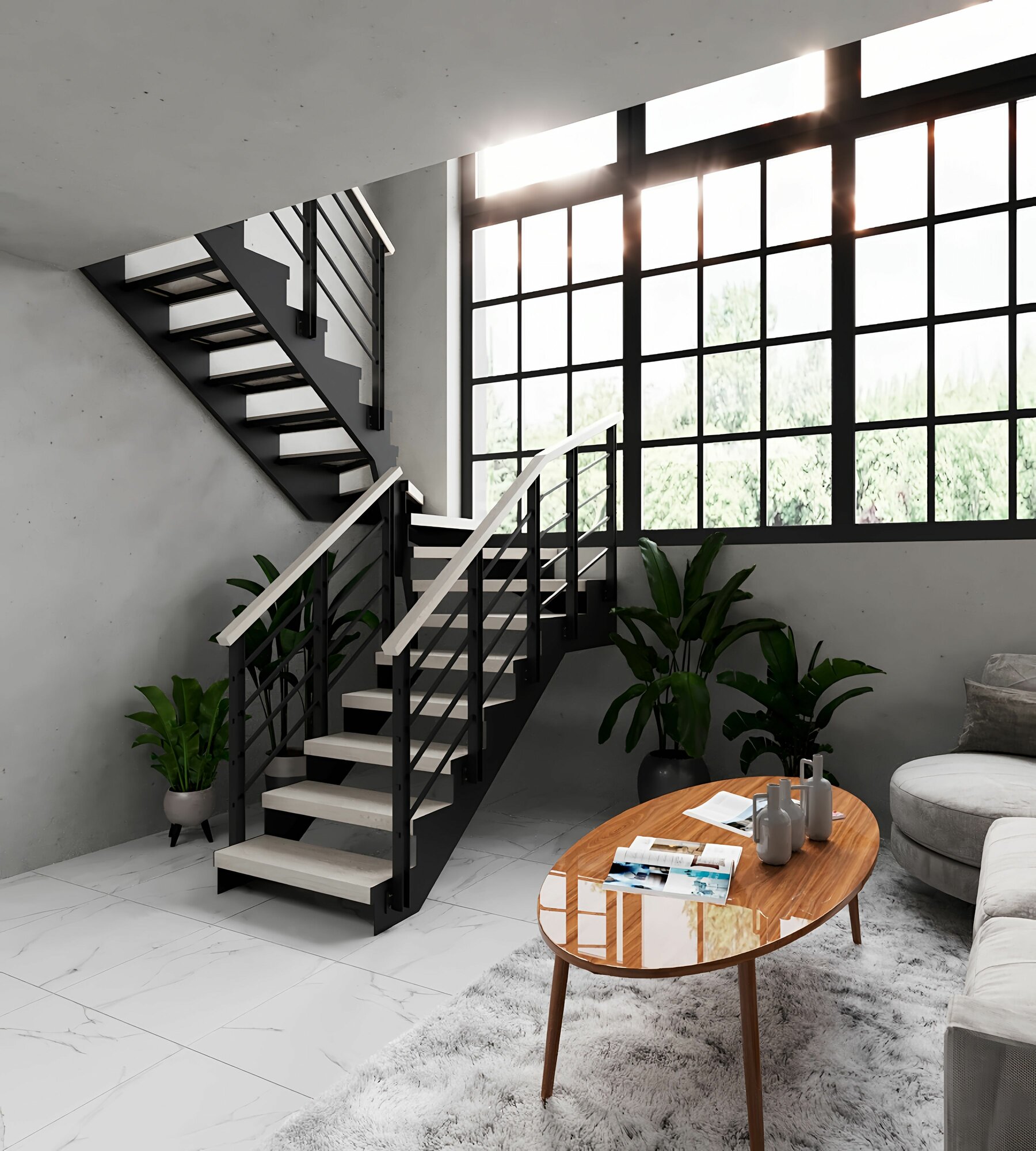 Лестница в дом 80см 10 прямых ступеней,6 забежных,180 градусов , ширина 800мм