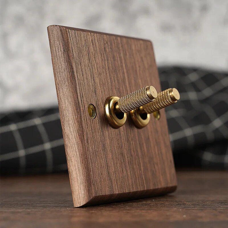 HSIMNENSII Латунный деревянный выключатель 110~250В 2gang 2way