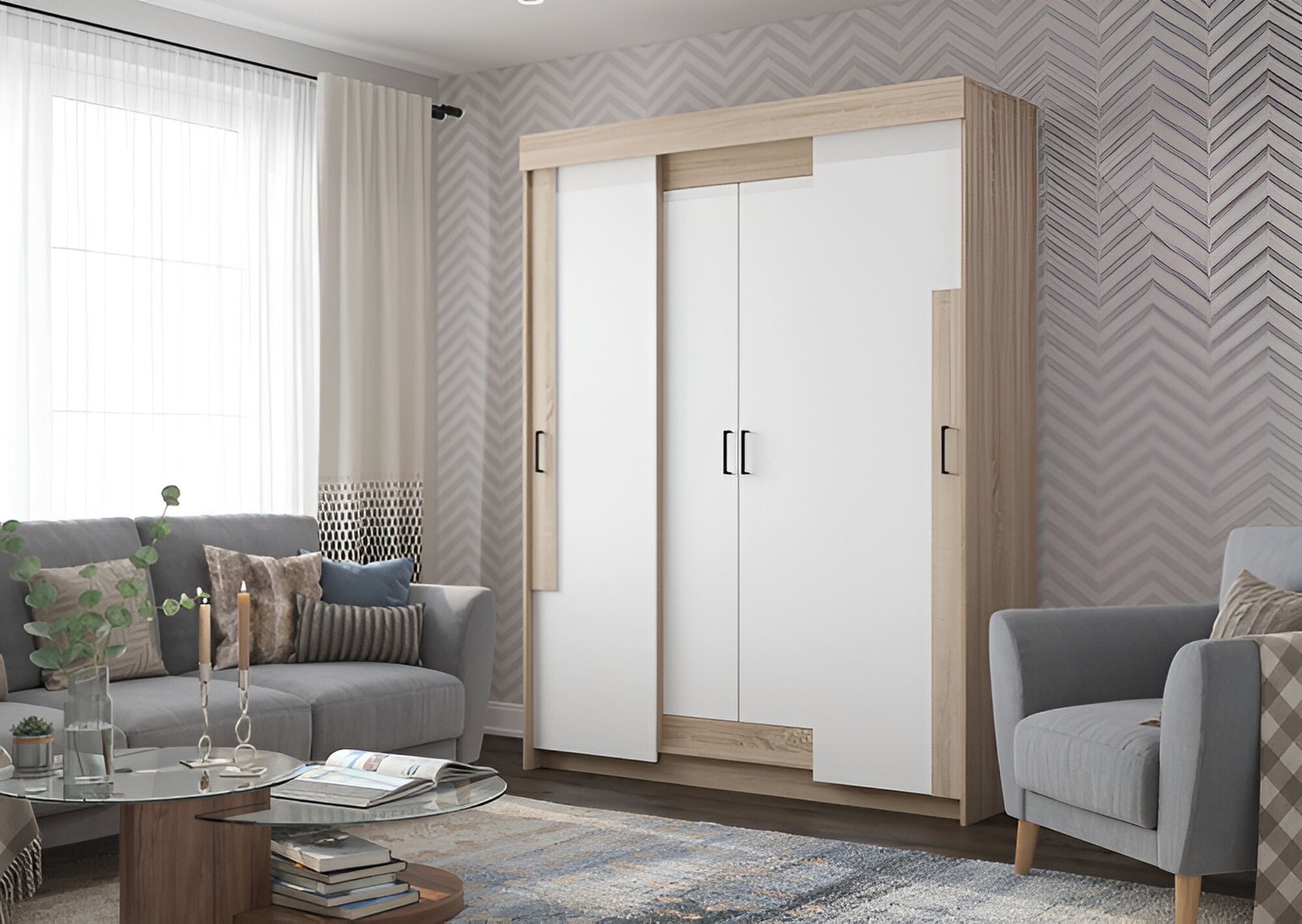 Шкаф-купе "VICTOR" без зеркала Белый/Сонома 1600 х 2100 х 526 мм Горизонт