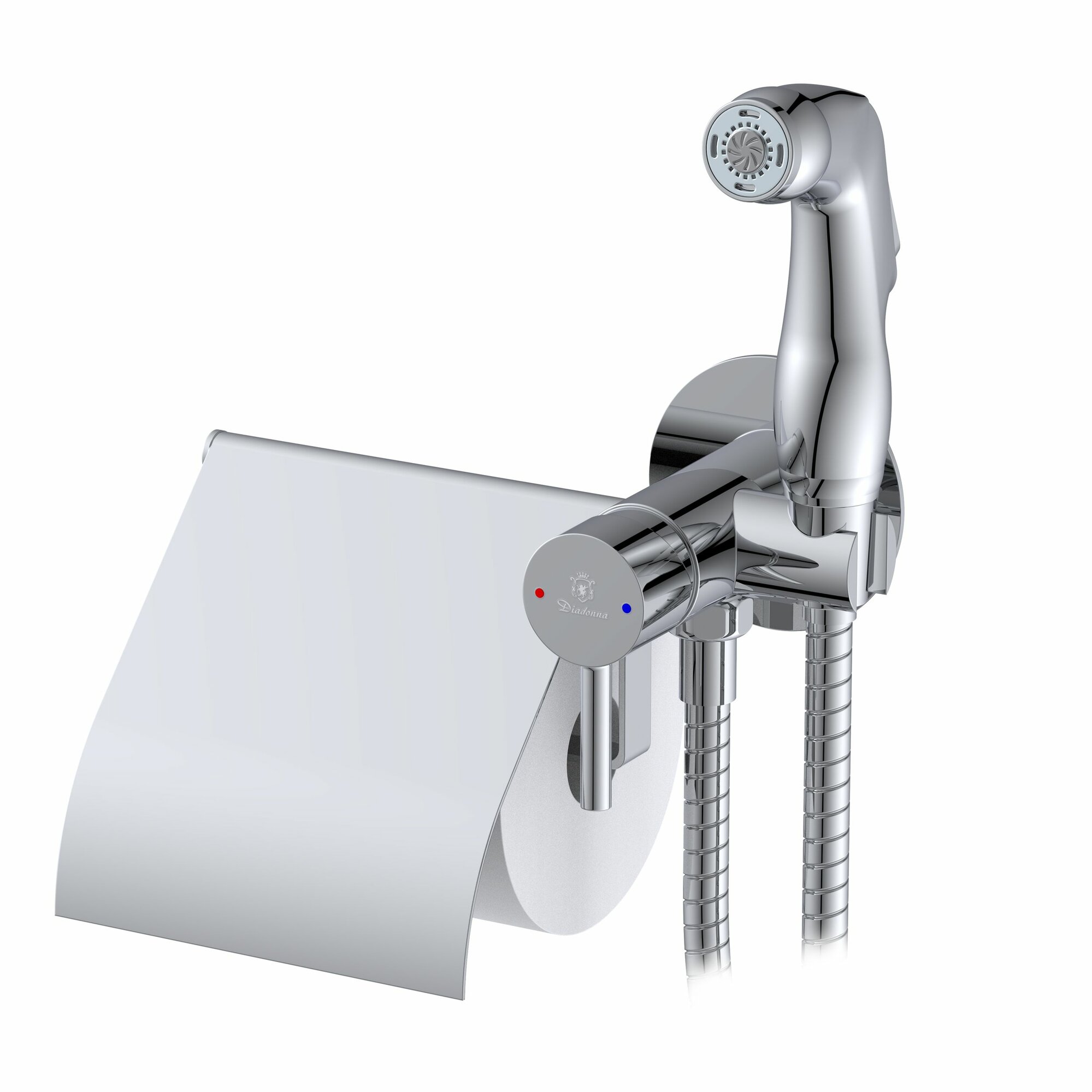 Смеситель для биде с гигиенической лейкой и бумагодержателем, хромированный