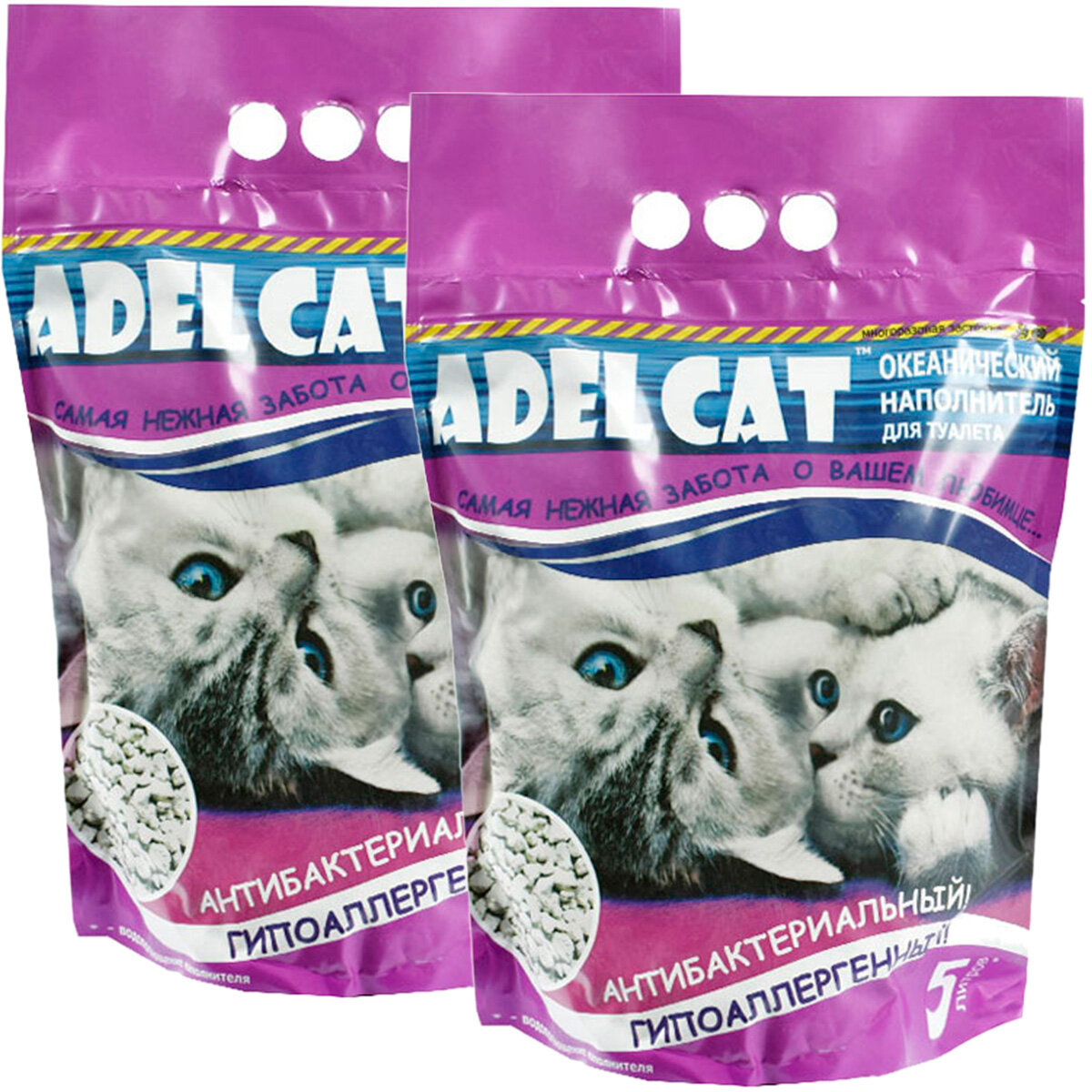 ADEL CAT наполнитель минеральный впитывающий для туалета длинношерстных кошек с ароматом океана (5 + 5 л)