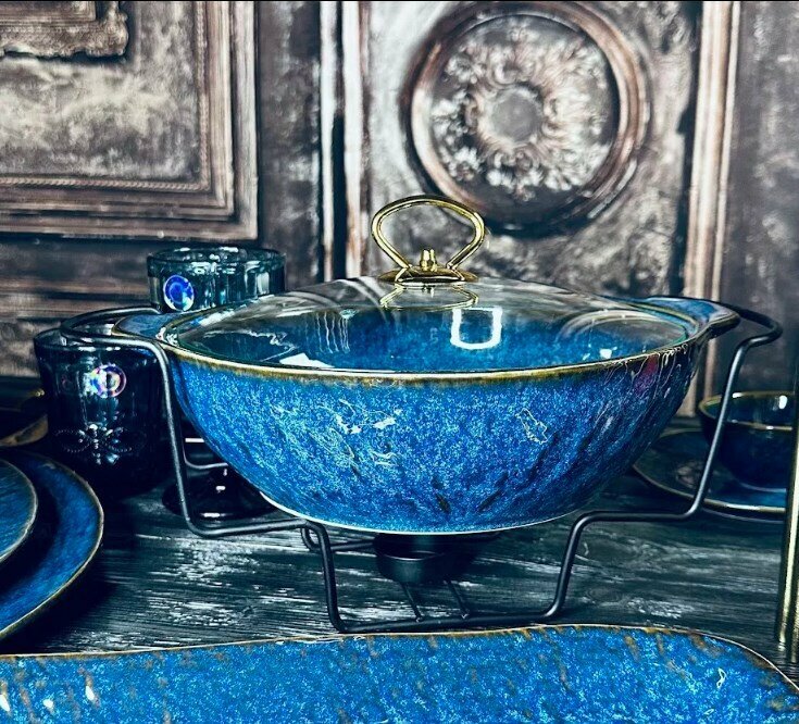 Cервировочный мармит с крышкой AQUAMARINE 30,5см 2,3л на подставке 133-311 118-133-311