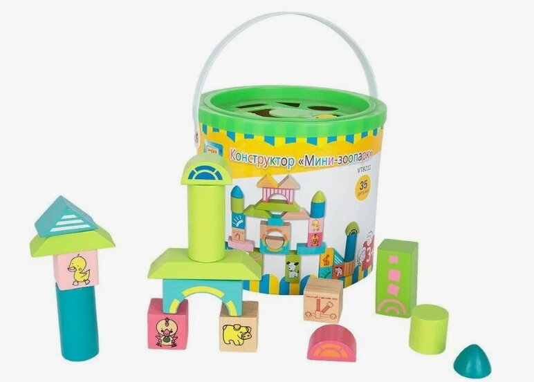 Деревянный конструктор кубики "Мини зоопарк"