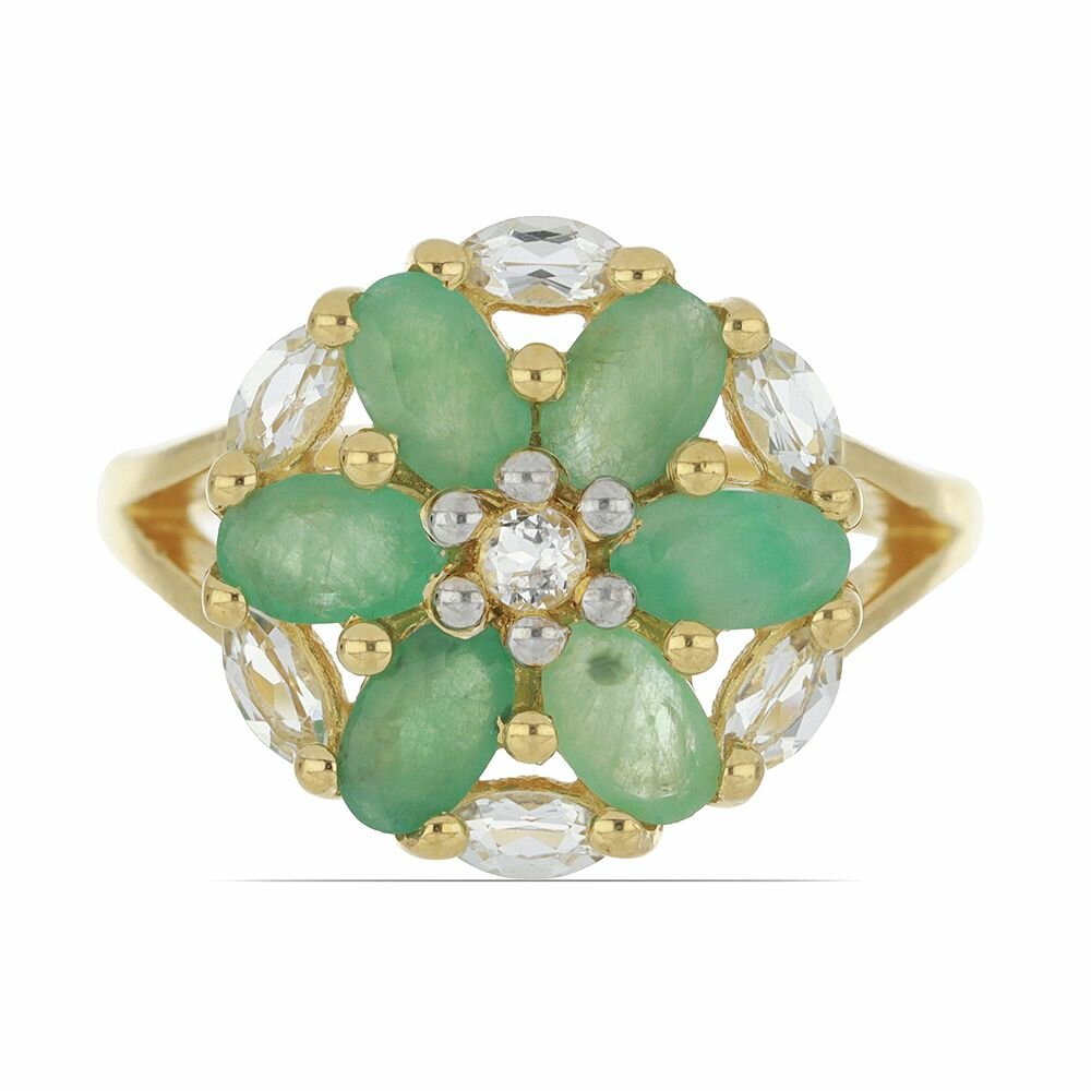 Кольцо, серебро, 925 проба, топаз, изумруд