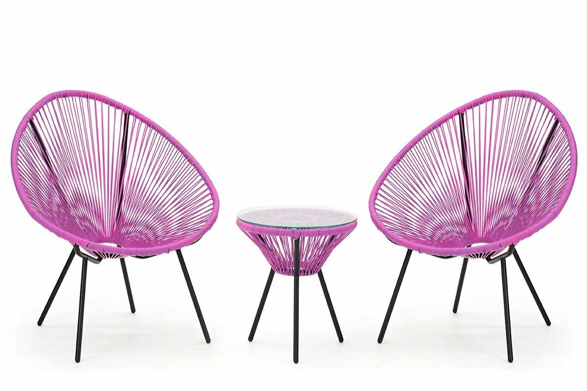 Комплект плетеной мебели KORNERA "Акапулько" на 2 персоны, каркас черный, искусственный ротанг лиловый