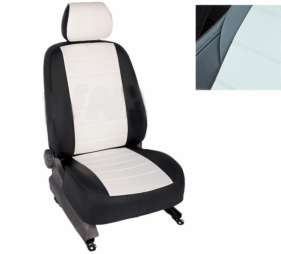 Чехлы из экокожи Seintex для Hyundai Accent 1999-2012 (бело-черные, 90252)