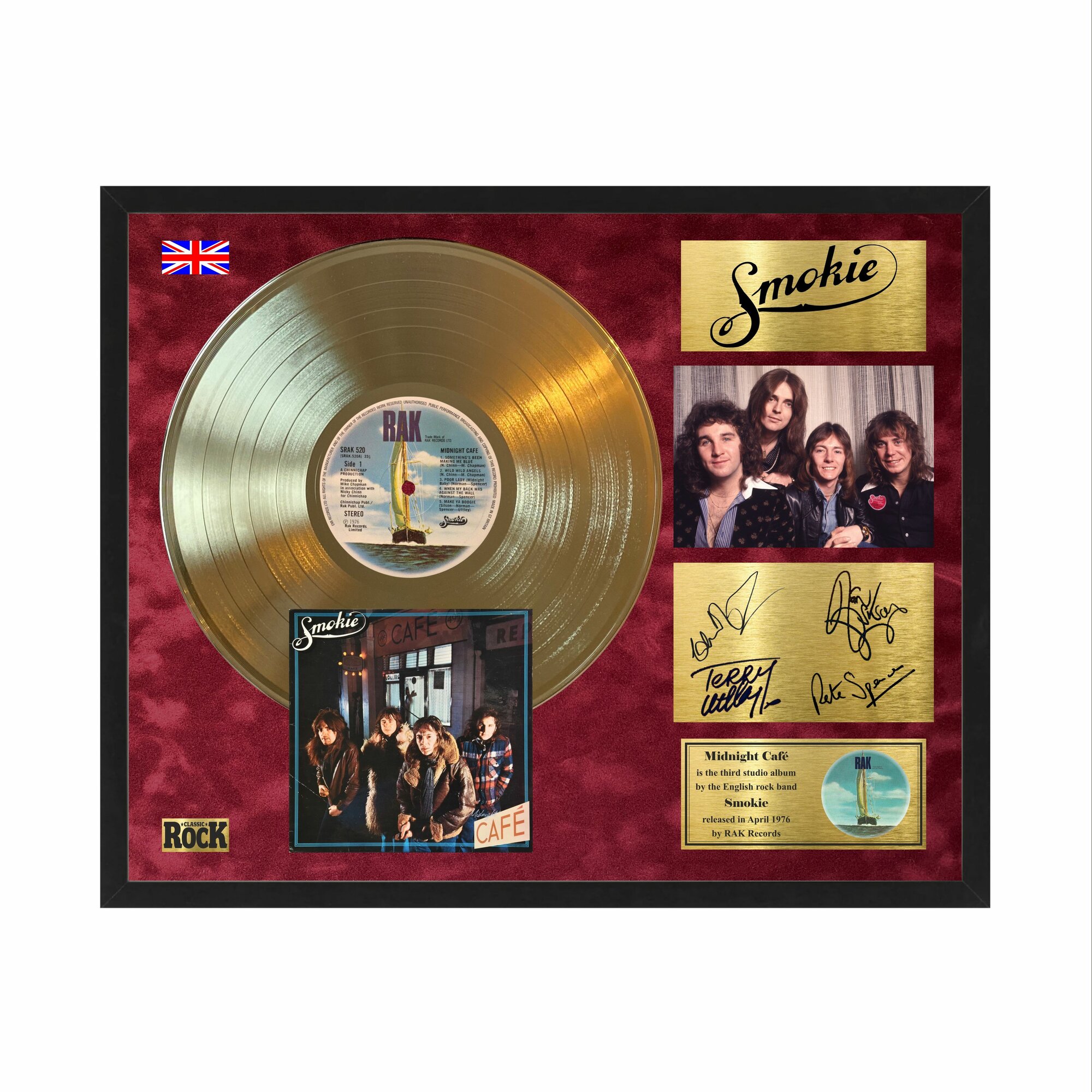 Smokie midnight cafe золотой винил с автографом в рамке