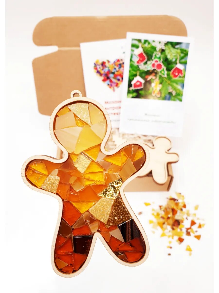 Набор для творчества мозаика стеклянная Пряник 9 см.