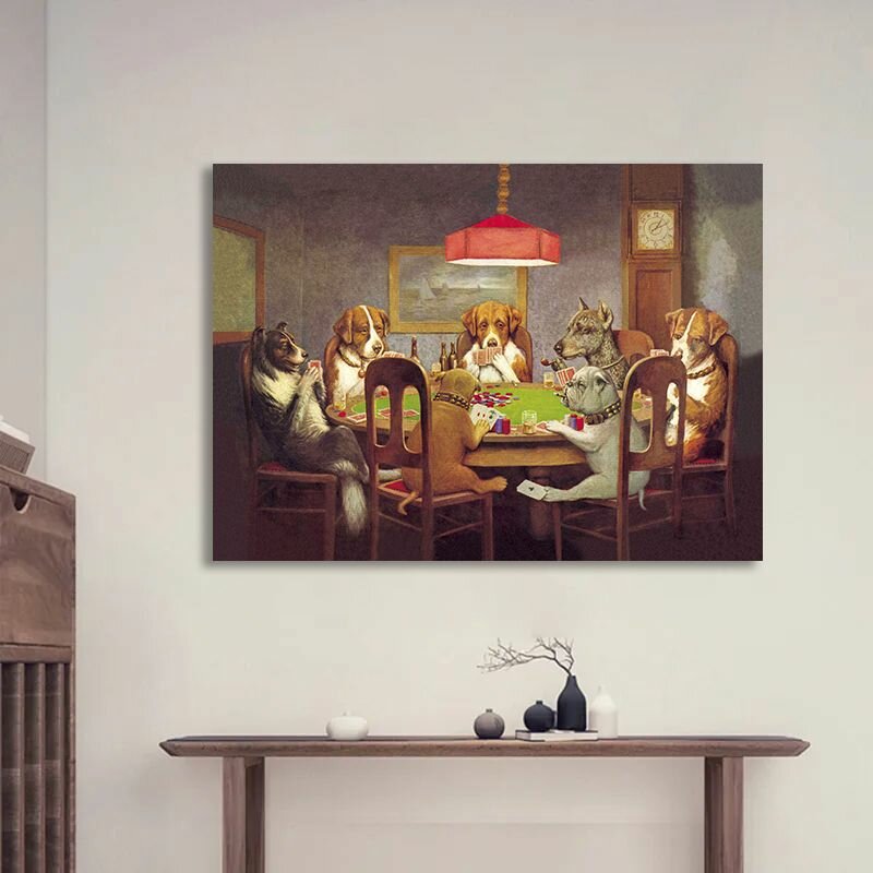Картина "Собаки играют в покер", 20x30 см, на подрамнике, дерево