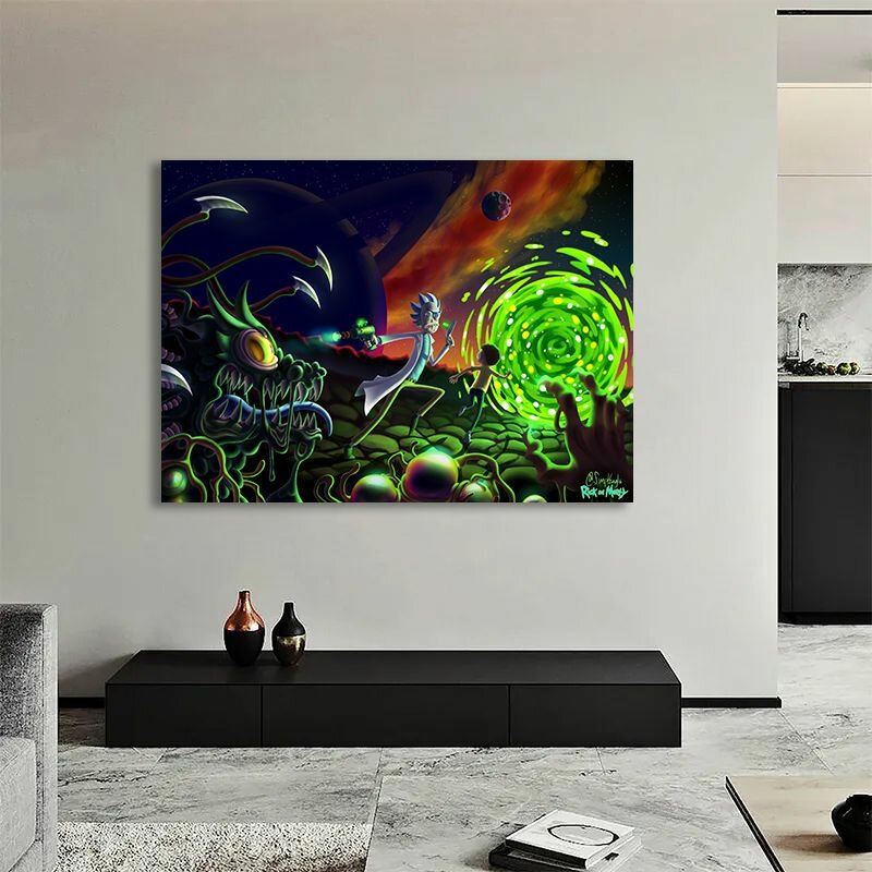 Картина "Рик и Морти", 20x30см, поп-арт, на подрамнике, холст, дерево