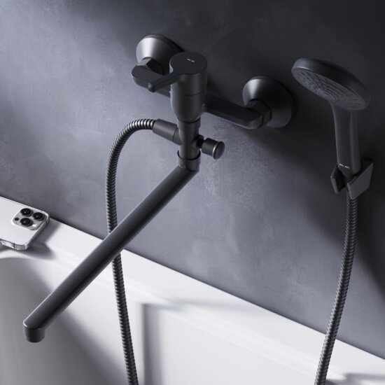 Смеситель для ванны/душа Am.pm X-Joy S излив 325 мм, душевой набор, черный F85B90122