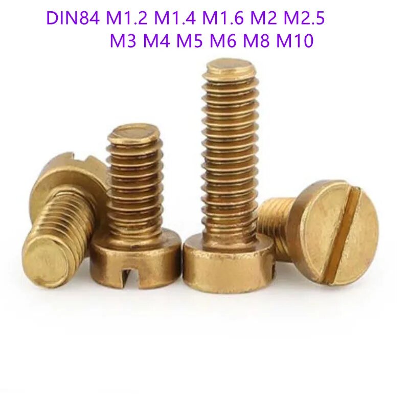 20-500 шт. латунных винтов с шлицевой головкой DIN84 M1.2, M1.4, M1.6, M2, M2.5, M1.4 200pcs, 4 мм