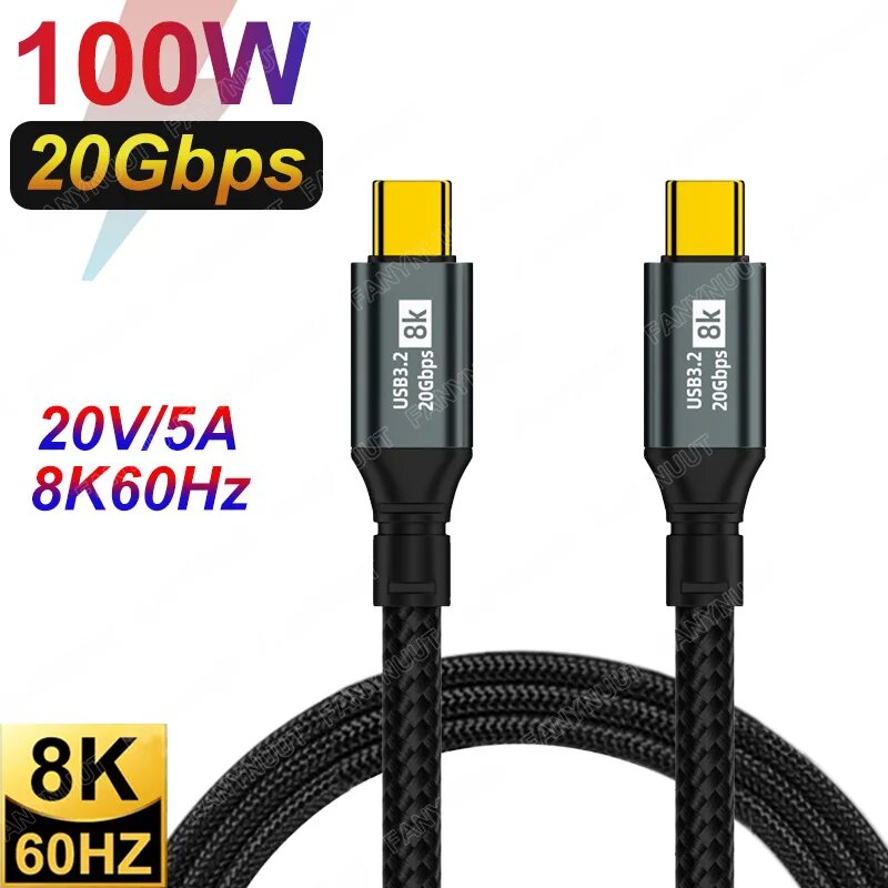 Кабель USB 3.2 Gen2 8K USB Type-C 20 Гбит/с кабель 8K 5A PD100W кабель QC4.0 зарядный шнур для WD Black SuperSpeed USB кабель 20 Гбит/с 0.5m