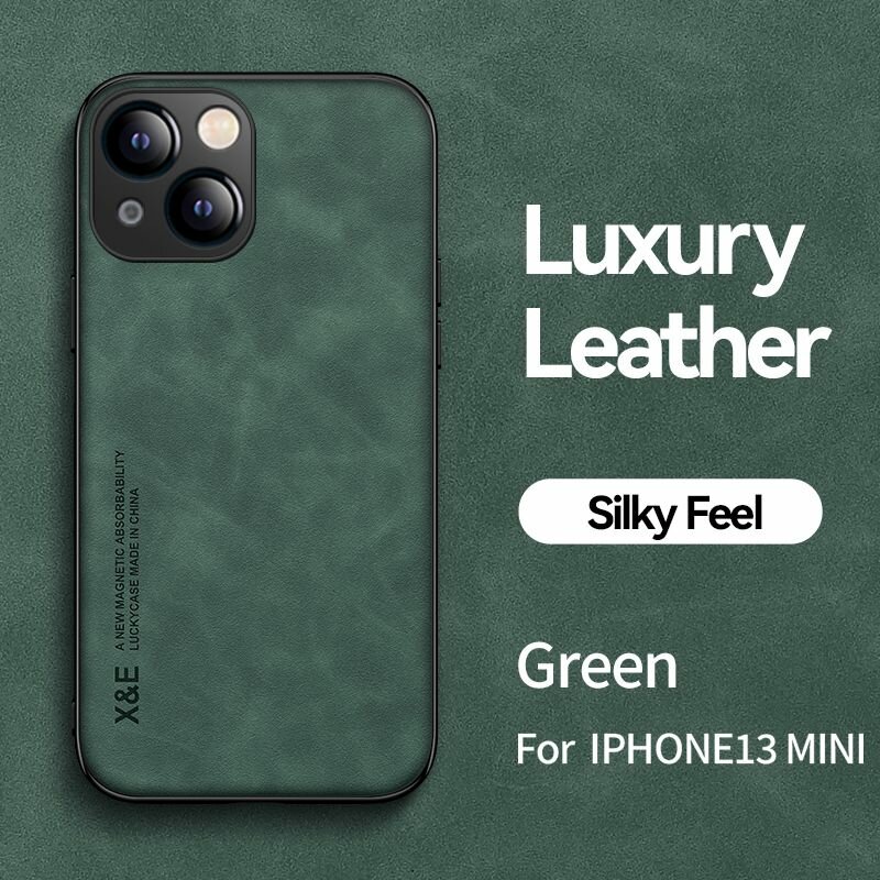 FASNYA Кожаный чехол на Apple iPhone 13 Mini(Айфон 13 мини) с защитой камеры противоударный, ля магнитного авто-держателя