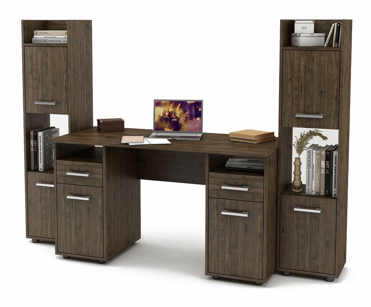 Стол письменный, компьютерный и стеллажи Остин (Ливерпуль) 5 дуб апрель темный