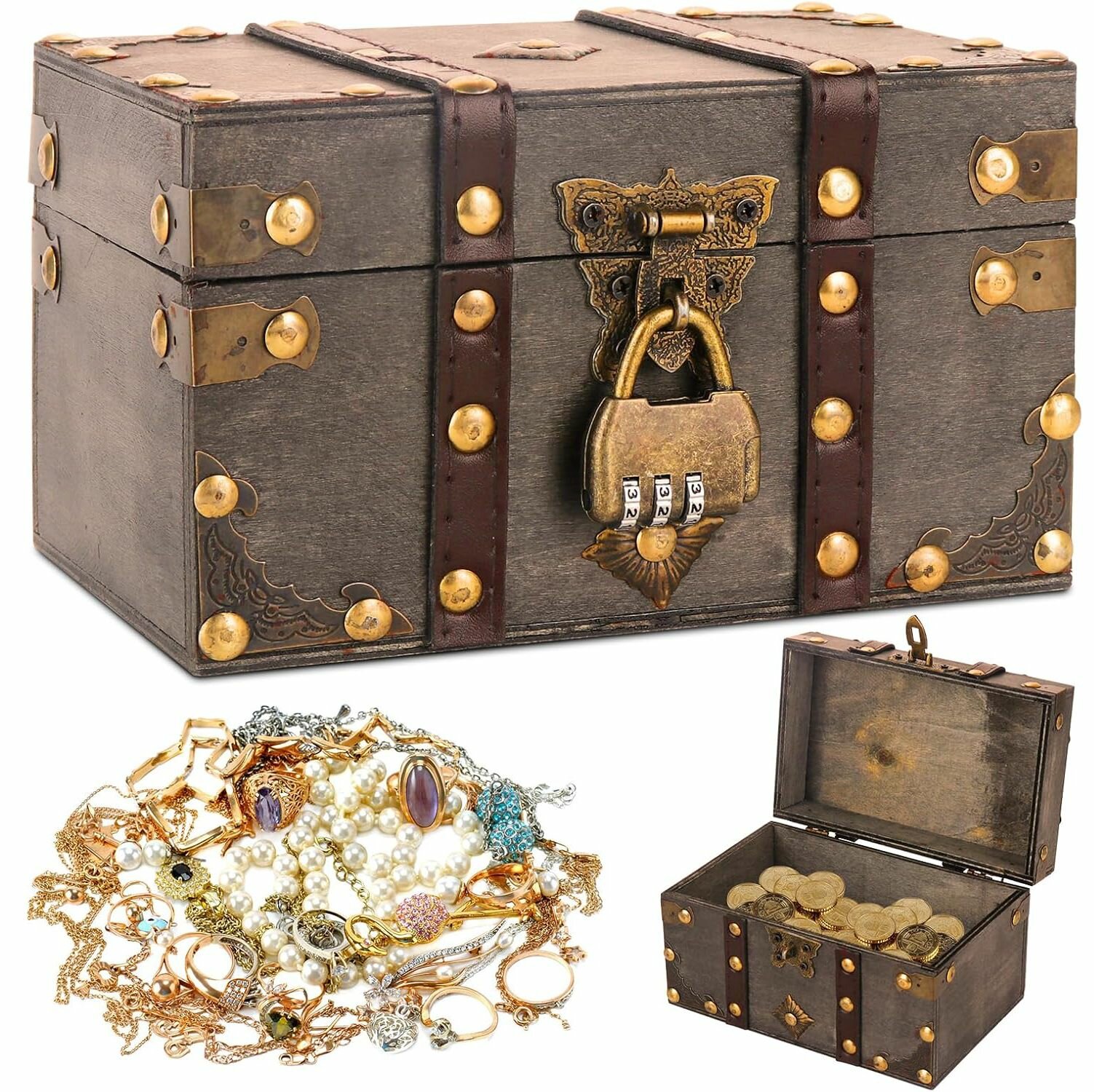 Ящик для хранения Винтажный деревянный ящик для хранения с комбинированным замком