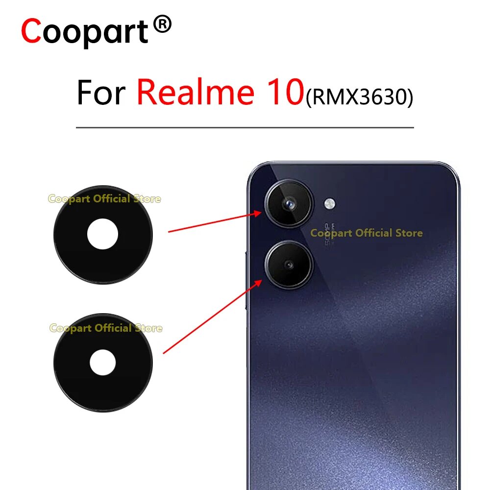 Стеклянная линза задней камеры для замены Realme 10, с клейкой наклейкой RMX3630