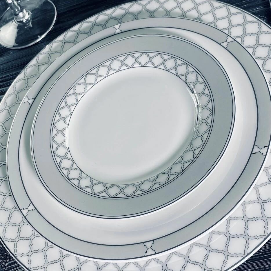 Набор 6 штук Тарелка Lenardi Версаль серебро 16.5см костяной фарфор